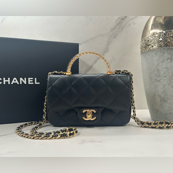 CHANEL | Bags | Rare Chanellambskin Quilted Acrylic Top Handle Mini ...